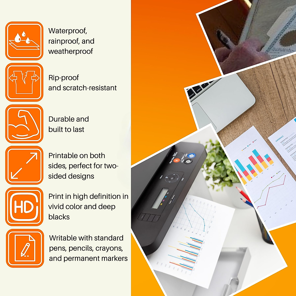 TerraSlate Waterproof Laser Printer Paper – 8 MIL 8.5"x14", 100 Sheets, White – Tear & Smudge Proof, Heavy-Duty for Outdoor Use, Ideal for Printing, Copying & More