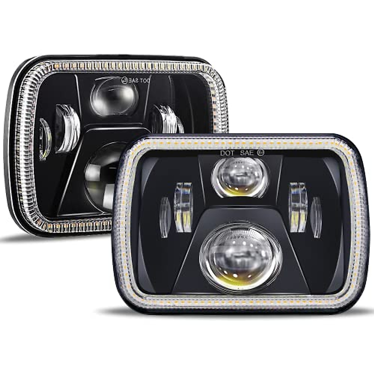UNI-SHINE New DOT 5x7 LED Headlights 2PCS Sealed Beam 7x6 Led Headlights 110W 200% Brighter, Turn signal DRL Hi/Low Beam Compatible with Jeep XJ YJ express Pickup H6054 H5054 6052 6053 Replacement