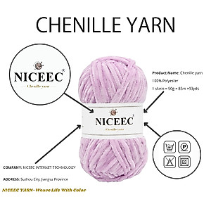 NICEEC 3 Skeins Soft Chenille Yarn Blanket Yarn for Knitting Fancy Yarn for Crochet Weaving DIY Craft Total Length 3×85m (3×93yds, 3×50g)_Purple