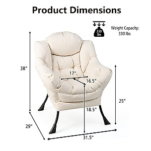 Giantex Modern Lazy Chair, Accent Contemporary Lounge Chair Polyester Fabric w/Steel Frame, Upholstered Single Sofa Chair w/Armrests & Side Pocket, Leisure Sofa Chair (Beige)