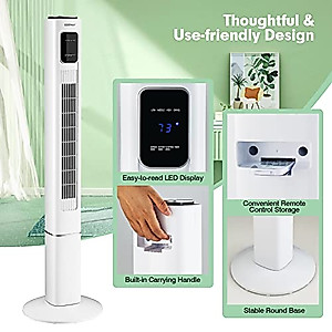 COSTWAY Tower Fan with Remote Control, 48-Inch Height Standing Floor Fan with 80˚ Oscillating, 15H Timer, 3 Modes & 3 Speeds, Portable Quiet Bladeless Fan for Bedroom Living Room Office, White