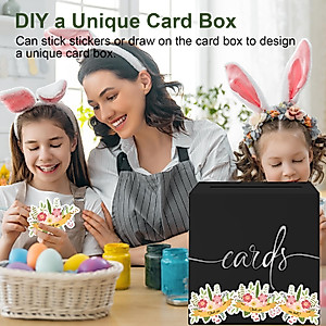 Black Card Box with Silver Foil Design Wedding Card Box Gift Cards Receiving Box for Party Graduation Bridal or Baby Showers, Raffle Ticket Box Money Box for Birthday Retirements Anniversaries