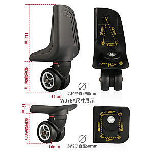 XiaoShiJie 360 Degree Swivel Mute Repair Replacement Luggage Wheel Suitcase Wheels Parts Spinner (DiLong W078#) (Front & Back Wheels (Set of 2 Pairs))