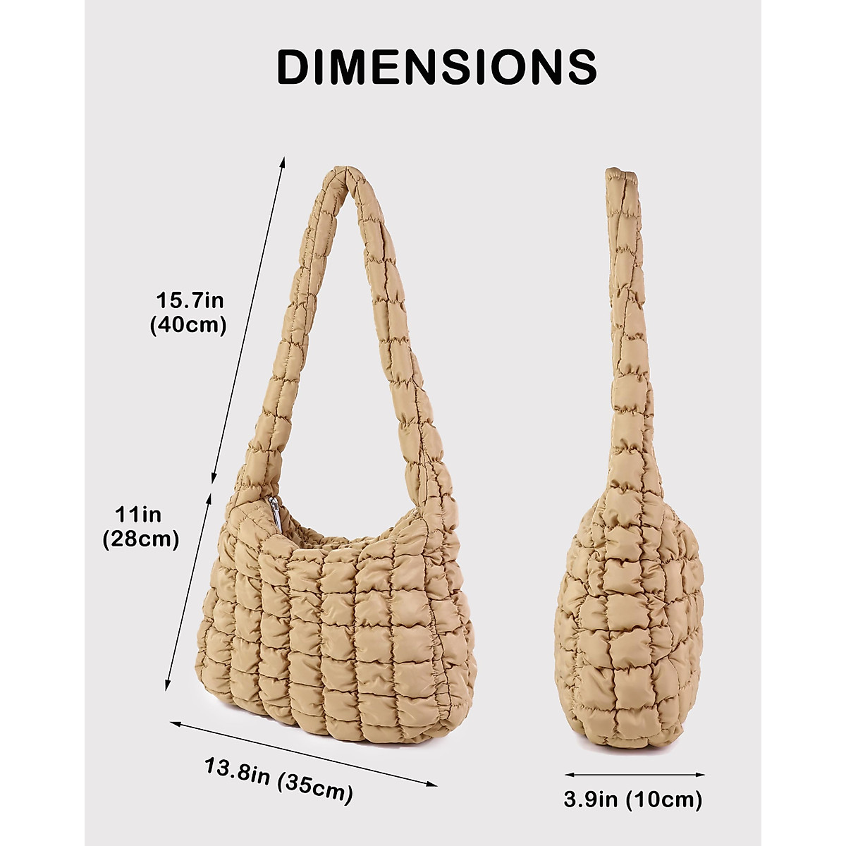 Rejolly Puffer Quilted Shoulder Bag for Women Puffy Bubble Tote Bag Lightweight Nylon Handbag Padded Soft Purse Khaki