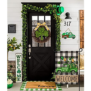 Welcome ST Patricks Day Garden Flag 12x18 Double Sided Truck Shamrocks Buffalo Plaid Seasonal Hoilday Farmhouse Yard Outside Décor