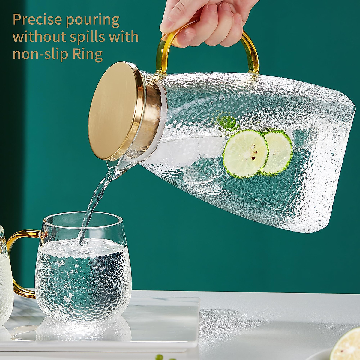 1600ml/54fl oz Glass Pitcher with Lid for Fridge Side Door, Heat Resistant Borosilicate Glass Carafe for Tea, Juice, Milk, Cold Hot Beverages, Stovetop Safe