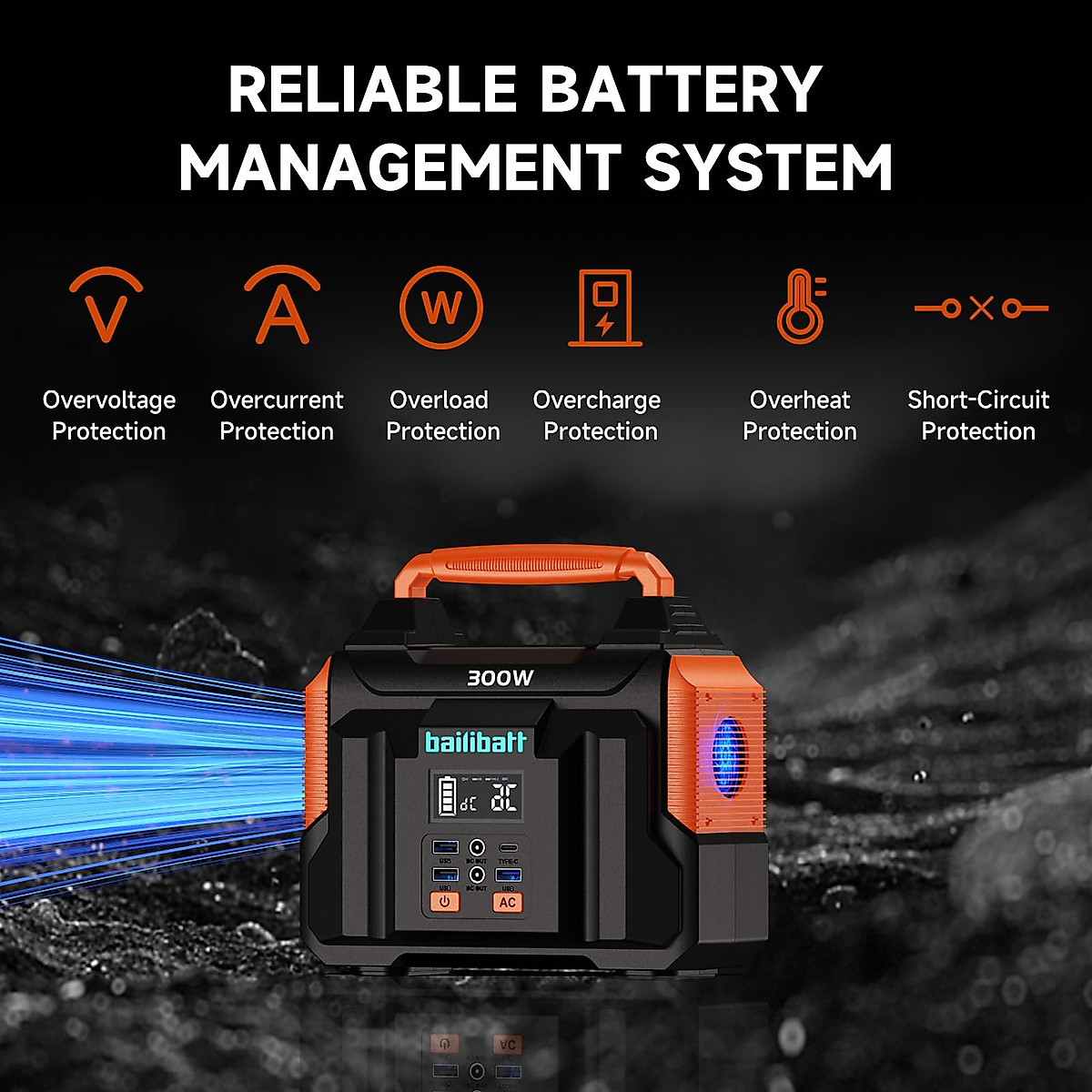 Portable Power Station 300W 257wh Lithium Battery Bailibatt Small Portable Generator for Home Use Camping Travel Emergency Hunting Outdoor, Large Power Bank with AC Outlet for Laptop