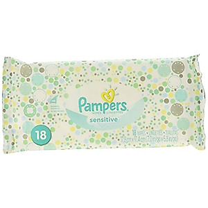 Pampers Wipes Sensitive, 18 Count/Bag. Pack of 6 Bags.