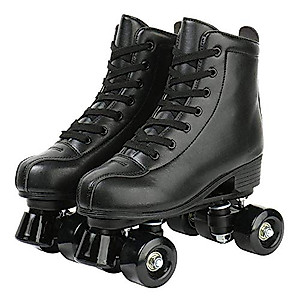 XUDREZ Roller Skates, Double-Row Roller Skates for Unisex, Roller Skates PU Leather High-top Roller Skates Four-Wheel Roller Skates Shiny Roller Skates (Black Wheel,Women's 8 / Men's 6.5)