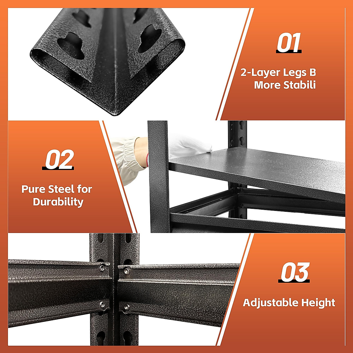 LLIIFFEE Storage Shelves 2000LBS Heavy Duty Garage Shelving Adjustable 5 Tier Metal Shelving Unit Industrial Utility Rack for Garage Storage, Basement, Warehouse Organization (15.7" D*35.4" W*72" H)