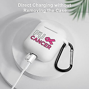 Fuck Breast Cancer Pink Ribbon Silicone AirPods Case Protective Cover Compatible with AirPods 2 & 1 with Keychain
