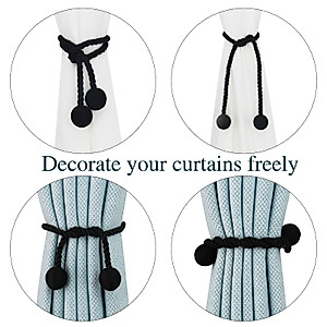 Hangtty 2 Pack Curtain Tiebacks Elegant Decorative Curtain Tie Backs Rope Curtain Holders for Drapes Window Treatment Holdbacks for Drapes or Curtains, Black