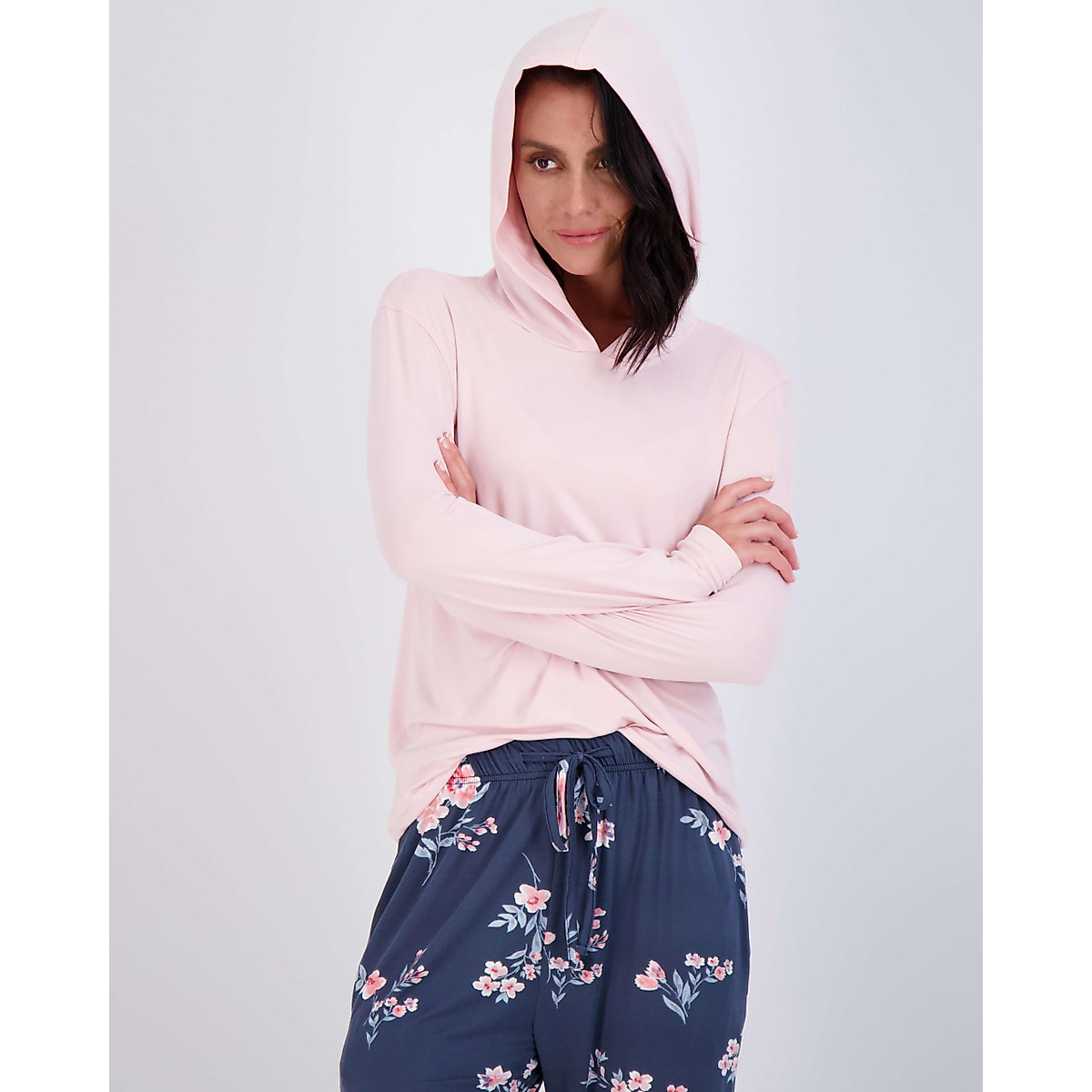 Real Essentials 2 Pack: Women's Super Soft Long Sleeve Sleep Set - Comfortable Lounge Pajama Casual Hoodie Jogger, Multicolor, Hoodie Set 2, Large