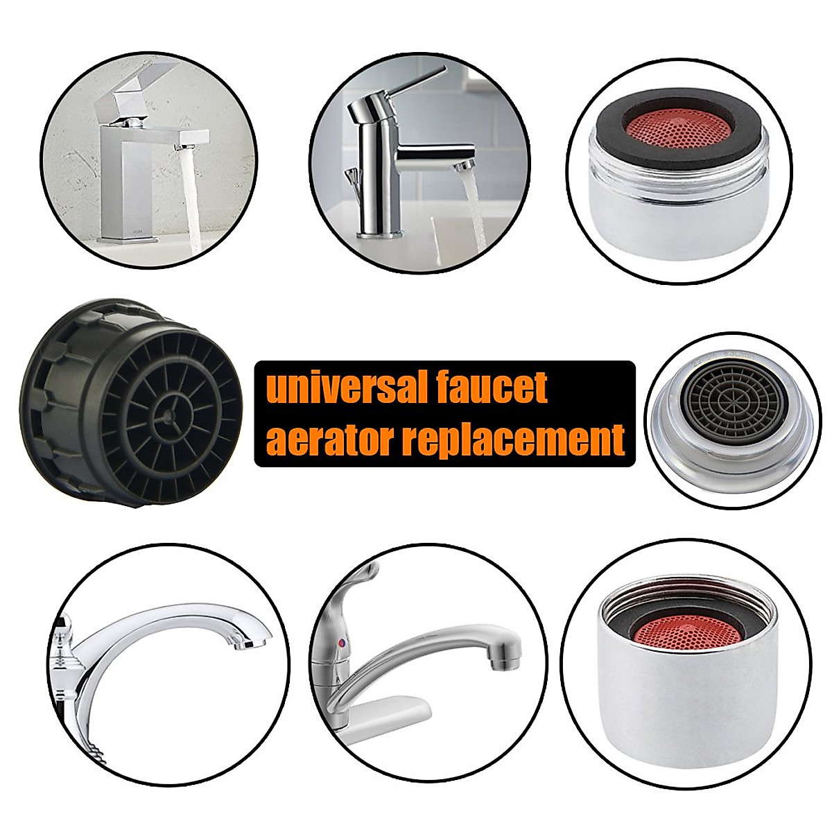 JQK Faucet Areator, 2.2 GPM Flow Retrictor Insert Faucet Aerators Replacement Parts Bathroom 5 Pack, Standard Size, FA2-P5