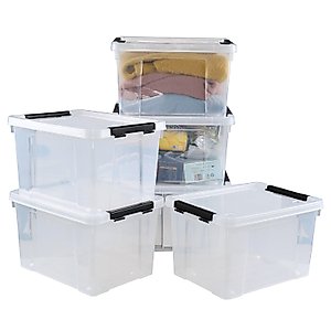Pekky 22 Quart Latching Storage Container Bin with Wheels, 6 Packs Plastic Storage Tote Box, Clear
