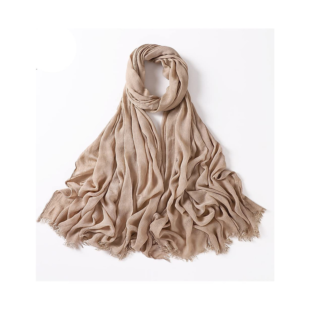 Txameru Hijab for Women Hijab Scarf Muslim Rayon Crinkle Hijab with Fringe Edge (Camel)