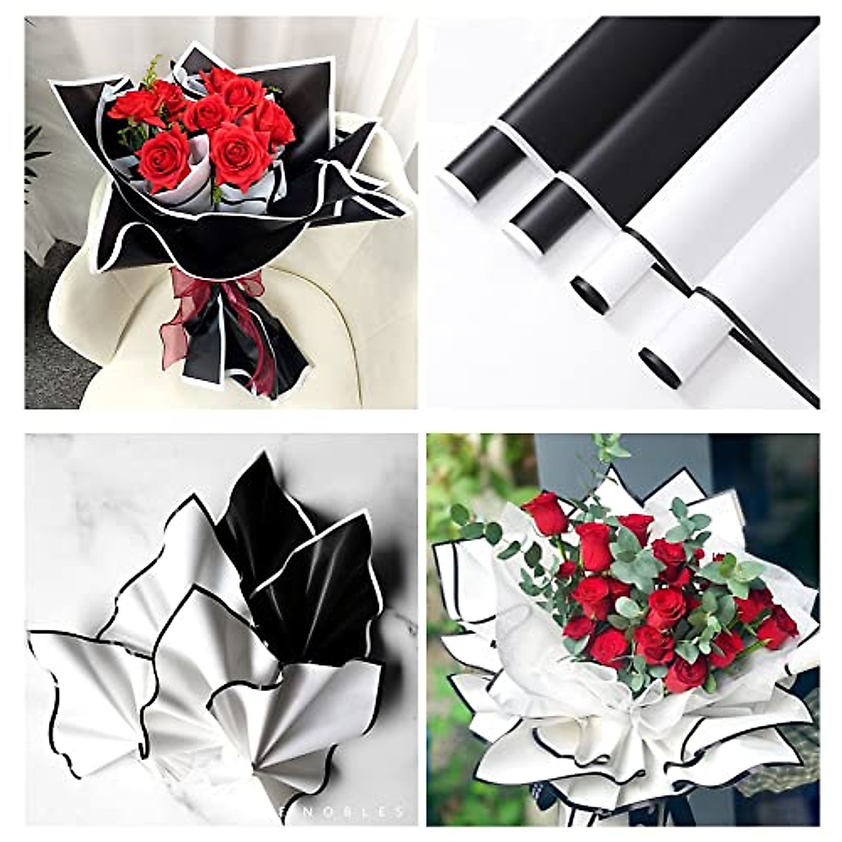 20 Sheets black and white border Flower Wrapping Paper Florist Bouquet Supplies Waterproof Thicken Floral Wrapping Paper Gift or Gift Box Packaging Paper 23 x 23 inch (Black Edge & White)