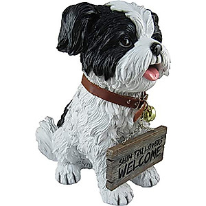 DWK Front Porch Dog Outdoor Welcome Sign Decorative Statue | Cute Dog Welcome Sign for Front Porch Standing | Decorative Garden Statues - Shih Tzu