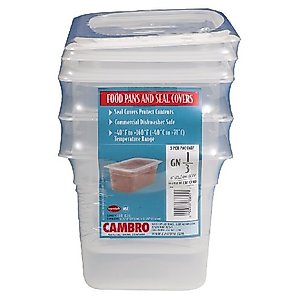 Cambro, 5.6 Quarts, Set of 3 Translucent Food Pans and Seal Covers, 1/3 Size, 6 Inch Deep