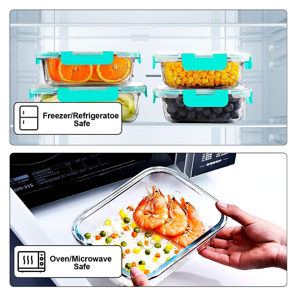 VERONES 10Pack Glass Meal Prep Containers, Airtight Glass Lunch Containers,Stackable Glass Food Storage Containers Set with Lids,Exclusive of BPA, for Microwave,Oven, Freezer&Dishwasher Friendly,Green