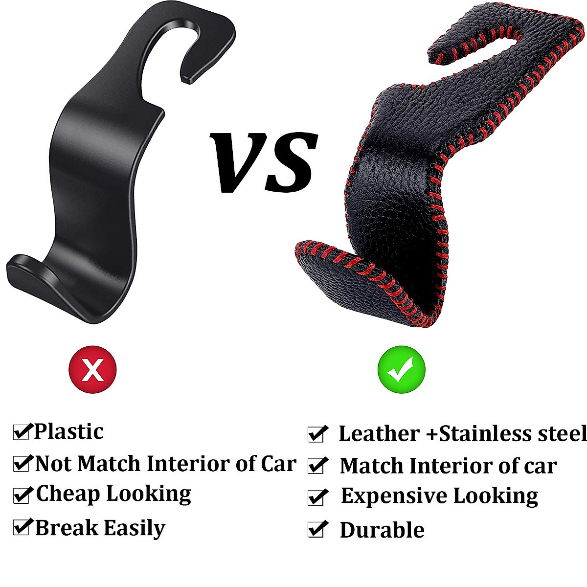 Frienda 4 Pieces Car Seat Hooks Leather Car Seat Hooks Black Car Seat Headrest Hooks Hanger Holder Hook Vehicle Hook Auto Car Seat Back Organizers Accessory for Coats Umbrellas Grocery Bags Handbag