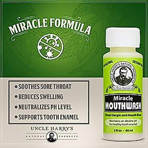 Uncle Harry's Natural Alkalizing Miracle Mouthwash | Adult & Kids Mouthwash for Bad Breath | pH Balanced Oral Care Mouth Wash & Mouth Rinse (2 fl oz)