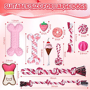 Vinsot 12 Pack Large Dog Chew Toys for Aggressive Chewers Pink Large Dog Teething Toys with Dental Rope Toys, Squeaky Toys, Treat Balls and Chew Bone for Medium, Large X-Large Breeds Dogs