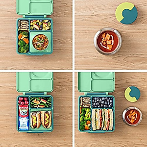 OmieBox Deluxe Bundle Set - Insulated Bento Lunch Box With Thermos PLUS Reusable Fork and Spoon with Case - (Meadow)