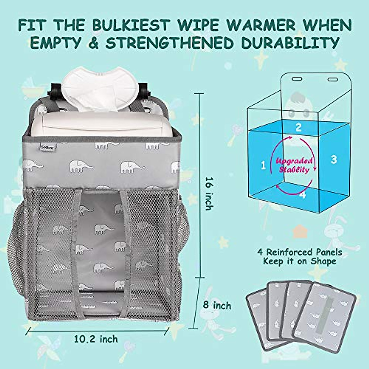 Hanging Nursery Organizer and Baby Diaper Caddy, Selbor Diapers Stacker Storage Bag for Changing Table, Crib, Playard or Wall - Nursery Organization & Baby Shower Gifts for Newborn (Elephant)