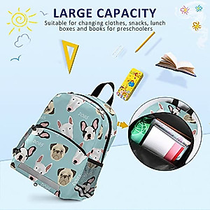 ALAZA Cute Dog Print Pug Bulldog Bull Terrier Kids Toddler Backpack Purse for Girls Boys Kindergarten Preschool School Bag w/Chest Clip Leash Reflective Strip