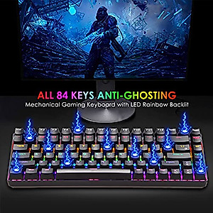 Gaming Keyboard and Mouse with Mechanical Red Switch Rainbow Backlit Wired Type-C 84 Keys Anti-ghosting,RGB 12000 DPI Lightweight Honeycomb Shell Gaming Mouse,Large Mouse Pad for PC Gamers(Black)