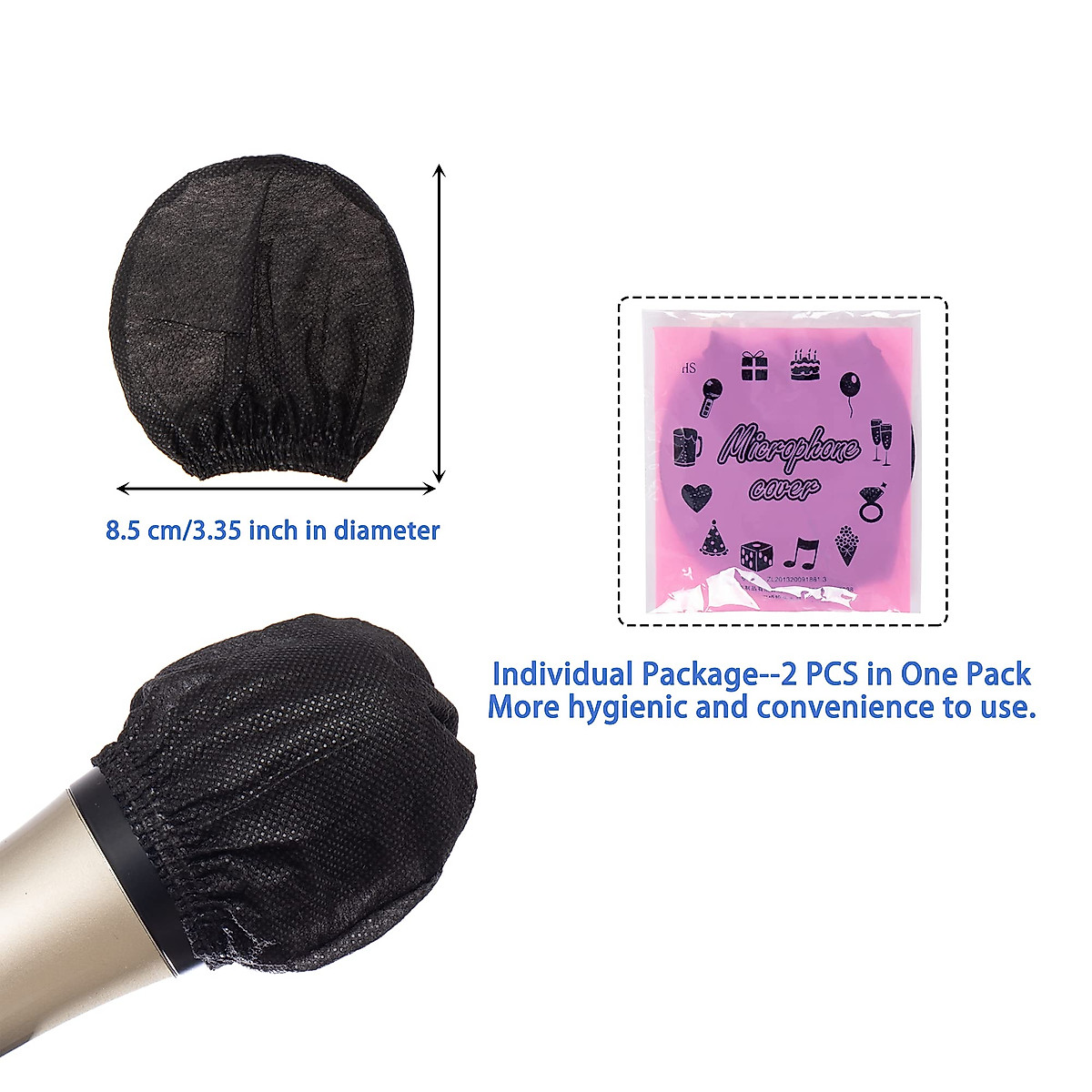 Zettokete Microphone Cover Pop Filter 400 PCS,Disposable Mic Cover with Individual Packing,Suit for Most Handheld Microphone,Good for Karaoke Recording Stage Performance,Non-Woven,Black