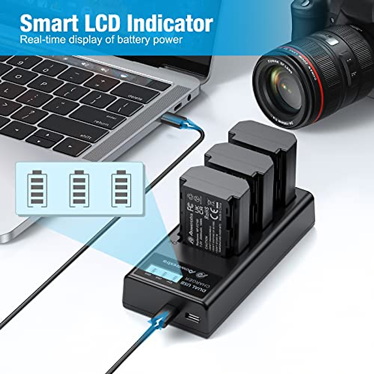 Powerextra Replace for Sony NP-FZ100 Battery and LCD Triple Charger for Firmware 2.0 Sony Alpha A7 III, A7R III, A9, Sony Alpha 9, A7R3, a6600, a7R IV, Alpha a9 II, Alpha 9R, A9R, Alpha 9S Camera