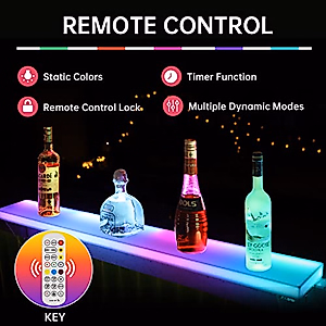Cimcame Led Lighted Liquor Bottle Display Shelf Set of 2 with Remote&APP Control 32 Inch Floating Wall-Mounted Illuminated Marquee Lighting Shelves for Home Commercial Bar