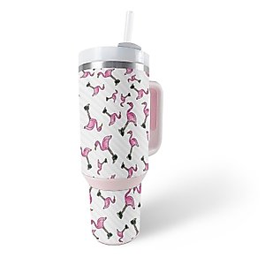 MightySkins Carbon Fiber Skin Compatible with Stanley The Quencher H2.0 FlowState 40 Oz Tumbler - Cool Flamingo | Protective, Durable Textured Carbon Fiber Finish | Easy to Apply