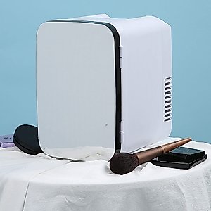 Syrisora Mini Skincare Fridge Organizer 4L with Mirror LED Light Removable Partition Board for Cosmetics Beverage Car 100‑240V (EU Plug)