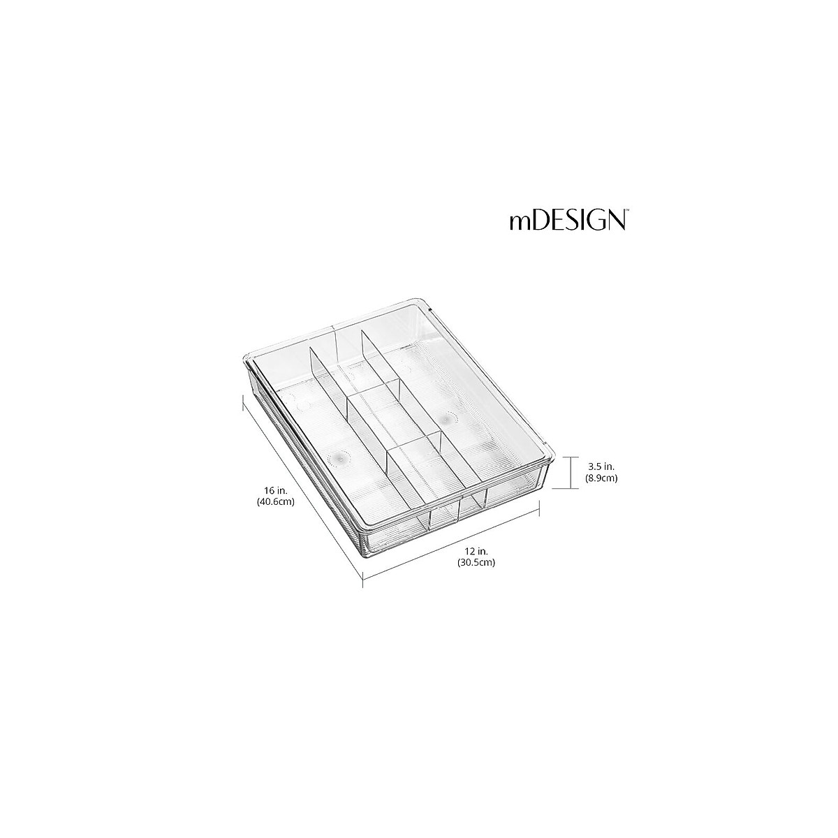 mDesign Dual Expandable Plastic In-Drawer Utensil Organizer Tray Deep 5 Section Divided for Kitchen Organization; Holds Cutlery, Flatware, Silverware, Cooking Utensils, Ligne Collection, 2 Pack, Clear