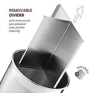 Extra-Large Stainless Steel Kitchen Utensil Holder - 360° Rotating Utensil Caddy - Weighted Base for Stability - Utensil Crock With Removable Divider for Easy Cleaning - Countertop Utensil Organizer.