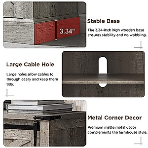 OKD Fireplace TV Stand for 75+ Inch tv, Farmhouse Entertainment Center with 23" Electric Fireplace and Remote Control, Long Rustic Media Console Cabinet with Sliding Barn Door, Light Rustic Oak