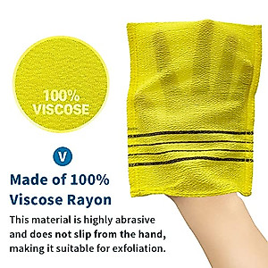 Exfoliating Bath Washcloth Yellow 5pcs, Korean Asian Exfoliating Mitt, Shower Glove, Removing Dry Dead Skin Cells, Cleaning Pores, Reusable, K-Beauty Body Care Item