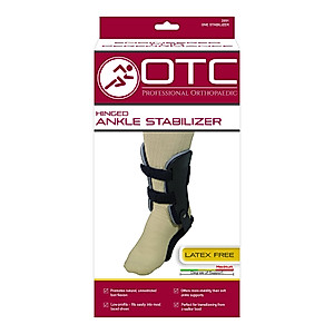 OTC Hinged Ankle Stabilizer, Adjustable Stirrup Brace with Rigid Stays for Sprains and Injuries, Walker Boot Transition, Black, Medium