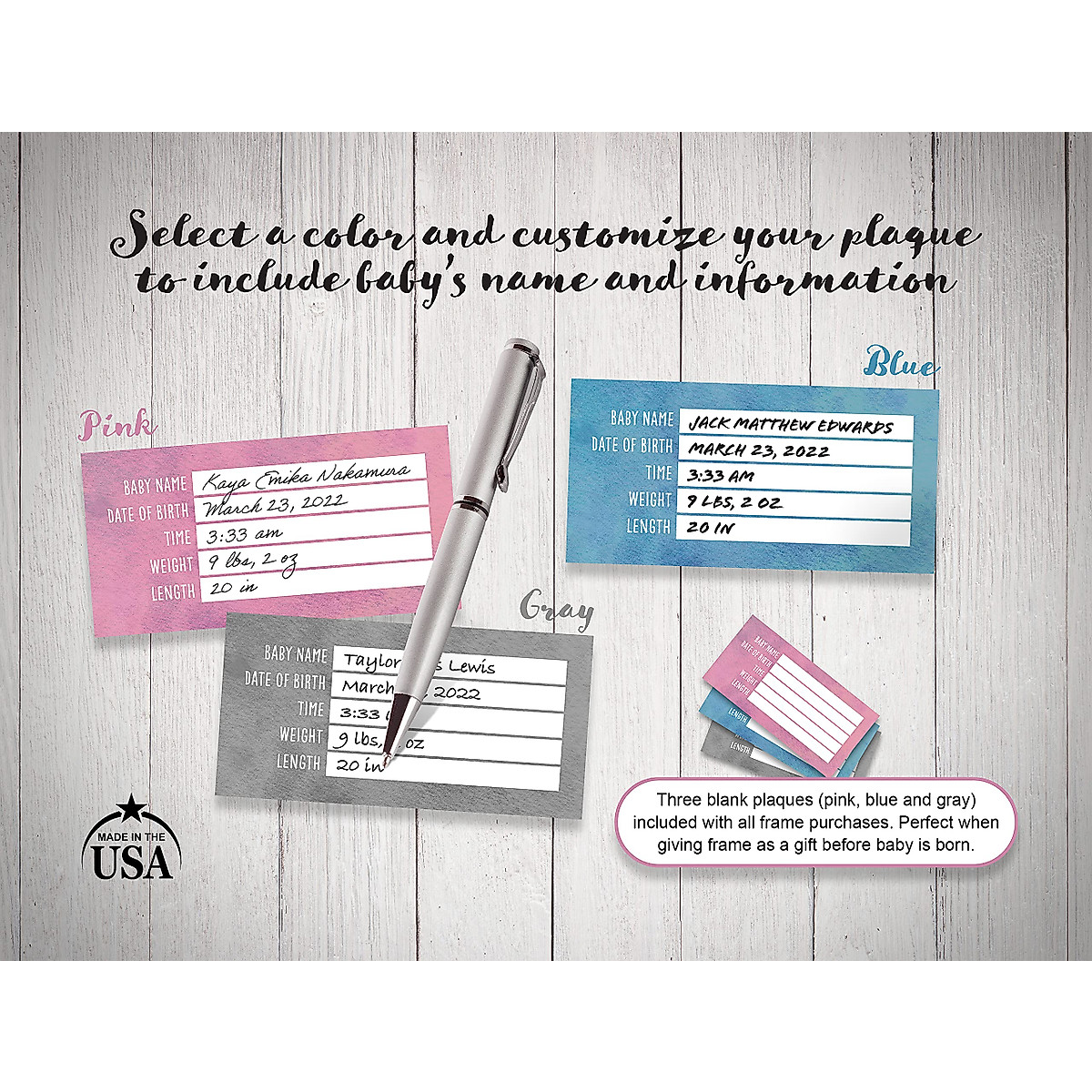 Baby Shadow Box Display Frame for Photo, Printed Graphic Info Insert & Magnet Mounted Keepsakes (Gray Linen Mat, Blank Graphic Info Insert)