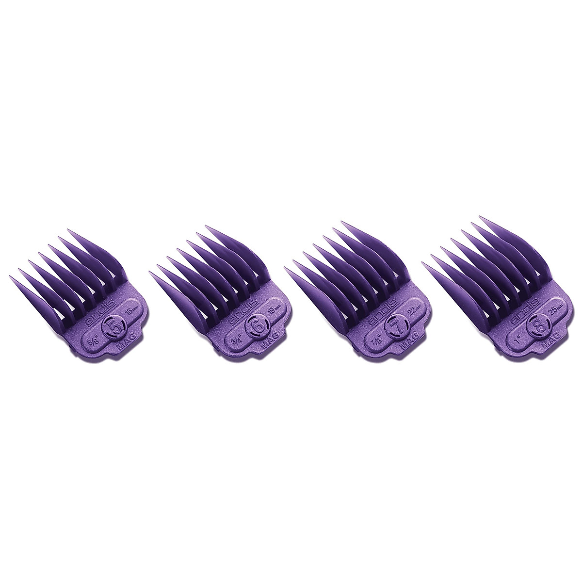 Andis 66320 Magnetic 4-Piece Comb Set - Perfect for Hair Cutting & Grooming – Sizes 5, 6, 7, 8 (5/8", 3/4", 7/8", 1") – Large, Purple