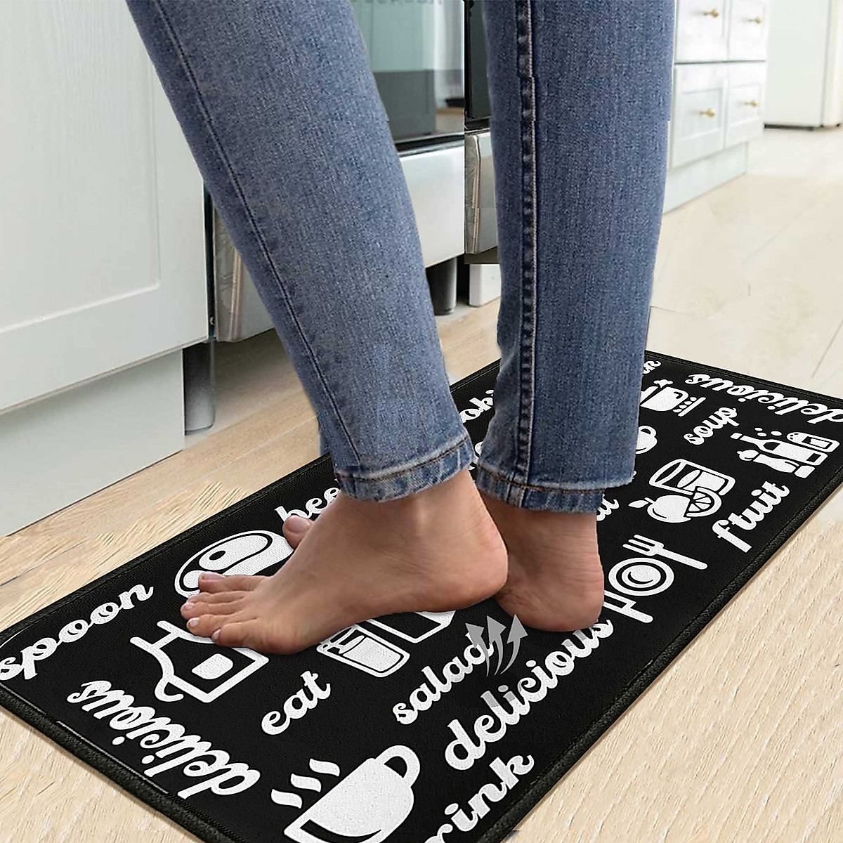 Black Kitchen Rugs Set of 2 - Kitchen Floor Mats Non-Slip Backing - Kitchen Mat Washable Doormat Runner Rug Set for Home Accessories and Decor 17x47.2 and 17x30 inches.