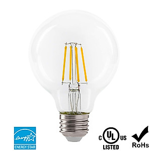 LED 4.5W G25 Clear Globe Filament Light Bulb, 40W Equivalent, 470 Lumens, 2700K Soft White, E26 Medium Base, Dimmable, 120V, Energy Star, (4 Pack)