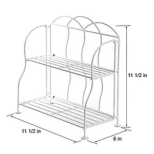 Lily's Home Metal Countertop Wire Shelf Rack, Great for Household Items, Kitchen Organizer, Bathroom Storage and More. Foldable. White (2-Tier)