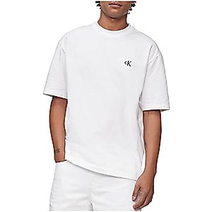 Calvin Klein Men's Relaxed Fit Monogram Logo Crewneck T-Shirt, Brilliant White, Medium