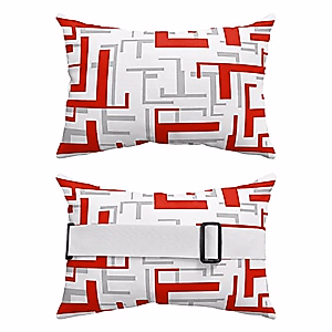 Recliner Head Pillow Ledge Loungers Chair Pillows with Insert Red Grey Abstract Geometry Modern Art Mid Century Lumbar Pillow with Adjustable Strap Patio Garden Cushion for Sofa Bench Couch, 2 PCS