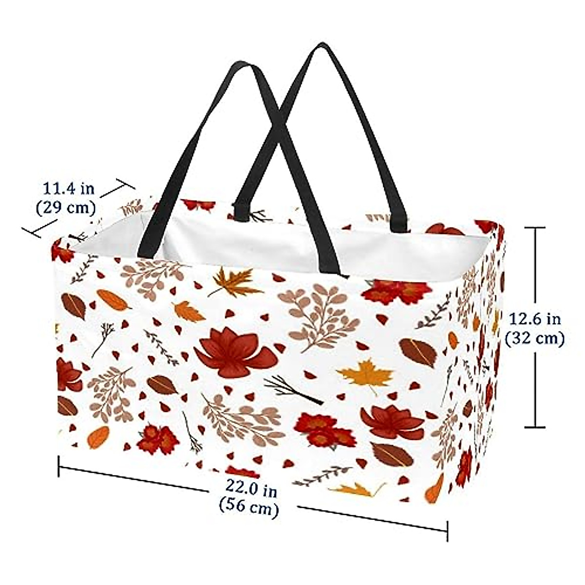Reusable Grocery Bag Autumn Flowers Floral Pattern Large Stand Up Tote Shopping Bag with Reinforced Handles c