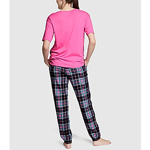 Victoria's Secret Flannel Jogger Teejama, PJ Set for Women, 2 Piece Lounge Set PJs, Flannel Pajamas Women, Women's Sleepwear, Pink (XL)